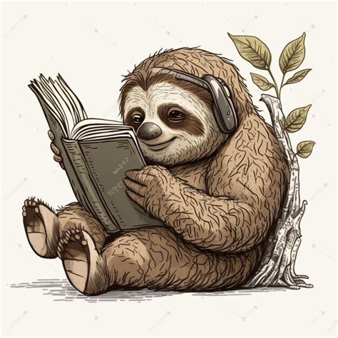 Premium Photo Sloth Reading A Book Vector Illustration