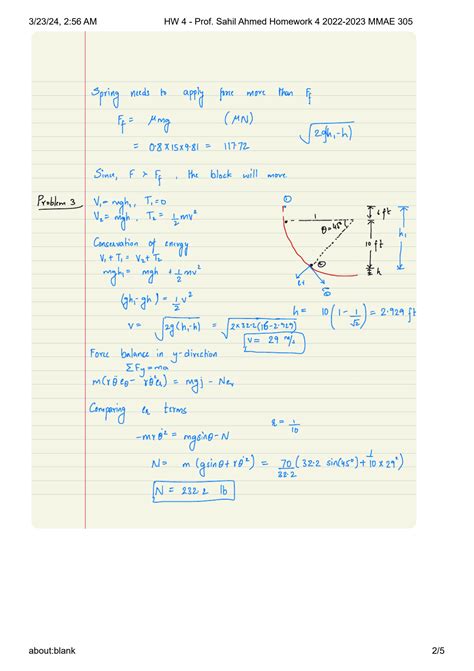 Solution Hw 4 Prof Sahil Ahmed Homework 4 2022 2023 Mmae 305 And