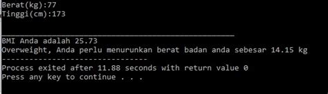 C Program Menghitung BMI Body Mass Indeks BANGUN KELIR