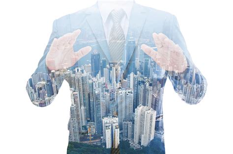 白色背景下商人与现代建筑背景虚拟背景图片下载 觅知网