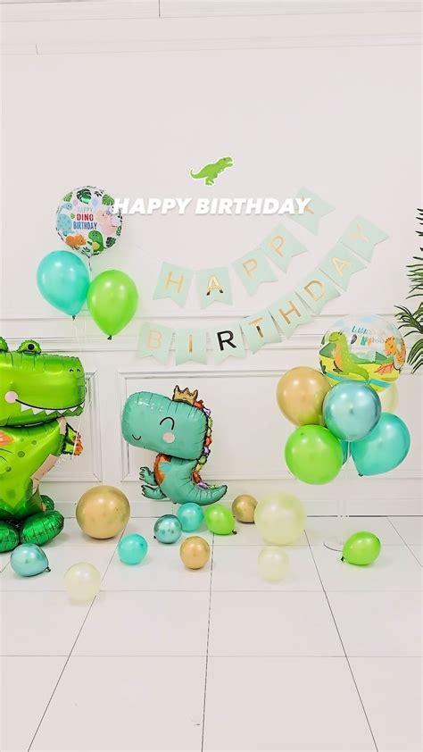 파티팡 공룡생파 🦖🦕 다이노 벌스데이 민트 다양한 쉐입의 공룡 은박 풍선과 파티소품들로 구성된 생일장식세트 헬륨풍선