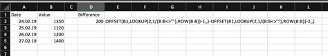 Excel The Difference Of Last Rows In Table With Undefined Number Of Blanks Between Stack