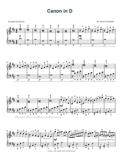 Canon In D Arr Skoove By Johann Pachelbel Sheet Music For Piano Solo