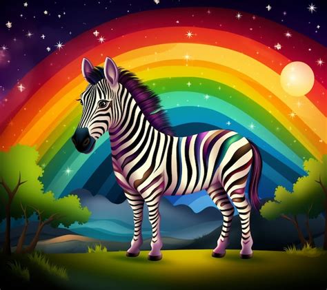Premium AI Image Zebra Standing In Front Of A Rainbow In A Field With
