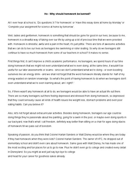 Speech On Why Homework Should Be Banned Pdf