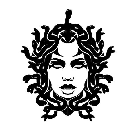 Vector Preto E Branco Medusa Gorgon Mulher Cabeça Com Ilustração De