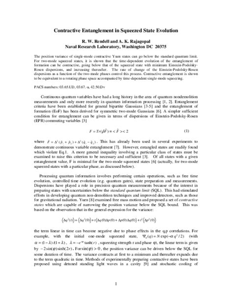 Pdf Contractive Entanglement In Squeezed State Evolution