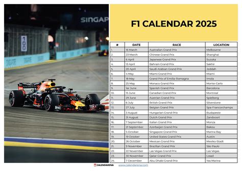 2025 Original F1 Calendar Gregory R Bull