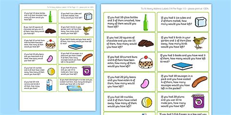 Ks1 Subtraction Word Problem Label Stickers
