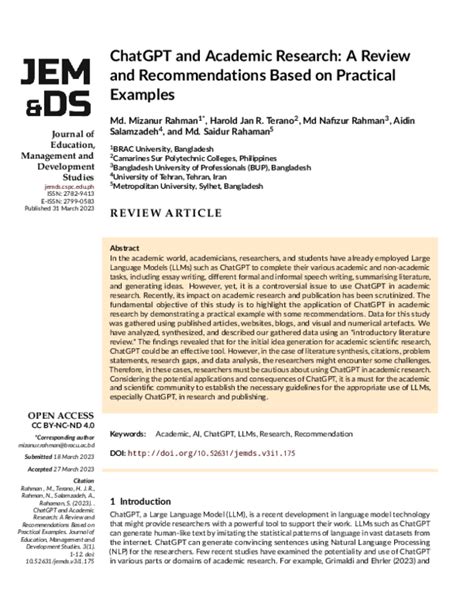 Pdf Chatgpt And Academic Research A Review And Recommendations Based