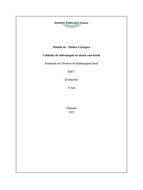 Cuidados De Enfermagem Ao Utente Com Ferida Pdf