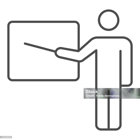 교사는 선상에 씬 라인 아이콘 교육 개념 흰색 배경에 포인터 벡터 기호교수 모바일 개념 및 웹 디자인에 대한 개요 스타일