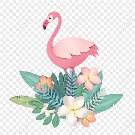 공장에서 핑크 플라밍고의 종이 일러스트 컷 스타일녹색 잎초록 Png 일러스트 무료 다운로드 Lovepik