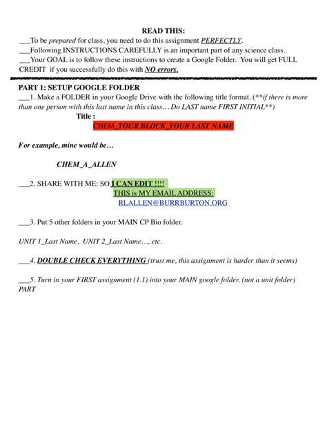 Chemistry Google Folder Setup Assignment