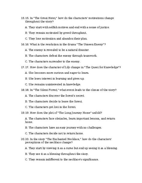 Grade 8 Ela Standard Plot And Character Development Multiple Choice Worksheet