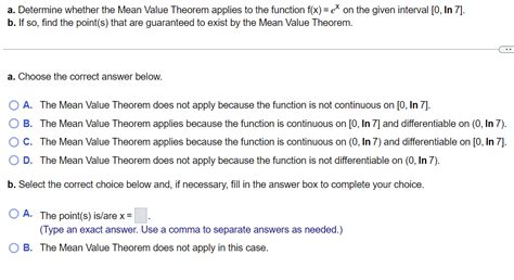 Solved A Determine Whether The Mean Value Theorem Applies Chegg