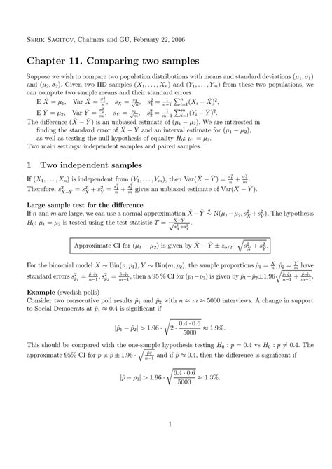 Lecture Notes Comparing Two Samples Statistical Inference 201516