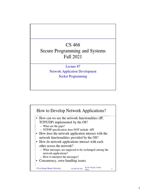 Cs 468 Secure Programming And Systems Fall 2021 How To Develop Network