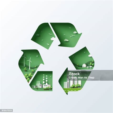 녹색 생태 도시의 지속 가능성의 상징 대체 에너지 및 생태 보존 개념 배경을 재활용합니다 종이 예술 공예 스타일의 벡터 그림입니다 0명에 대한 스톡 벡터 아트 및 기타