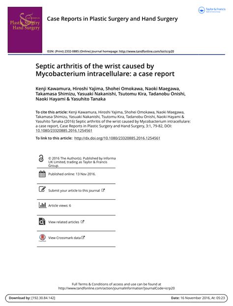 Pdf Septic Arthritis Of The Wrist Caused By Mycobacterium