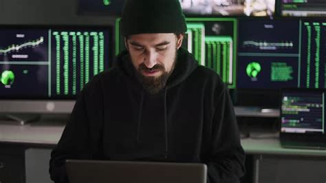 Young Hacker Man Breaking Into Corporate Servers From His Home Office Technology Stock Footage