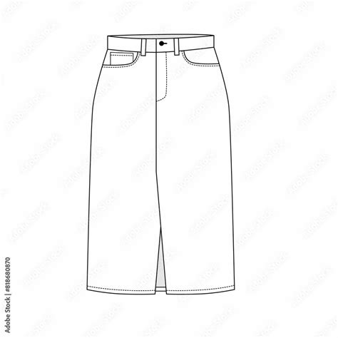 Technical Sketch Of A Midi Denim Skirt Outline Drawing Of A Long Skirt