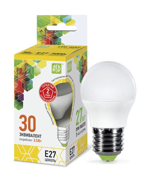 Лампа ASD LED-ШАР-standard 3.5Вт Е27 3000К 320Лм купить на OZON по ...