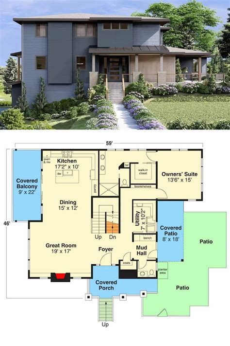 Two Story Contemporary Style 4 Bedroom Home For A Sloped Lot With Loft