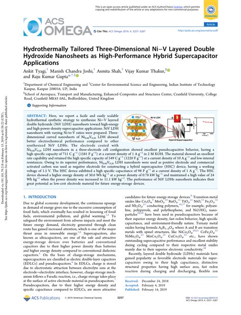 Pdf Hydrothermally Tailored Three Dimensional Niv Layered Double Hydroxide Nanosheets As High
