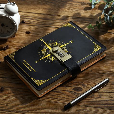 密码笔记本带锁日记本2023新款密码本男生简约文艺复古女孩密码锁手账笔记本子精致大学生创意带锁记事本定制 虎窝淘