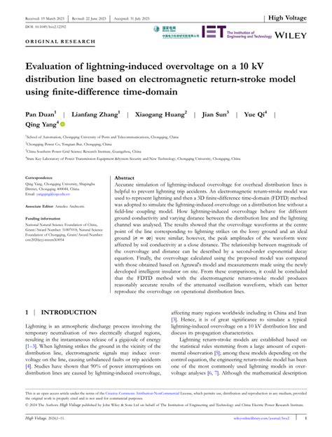 Pdf Evaluation Of Lightning‐induced Overvoltage On A 10 Kv Distribution Line Based On
