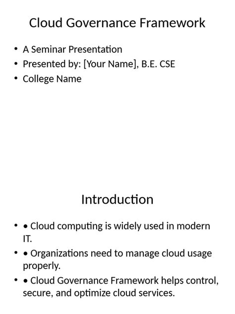 Cloud Governance Framework Seminar Pdf Cloud Computing Security
