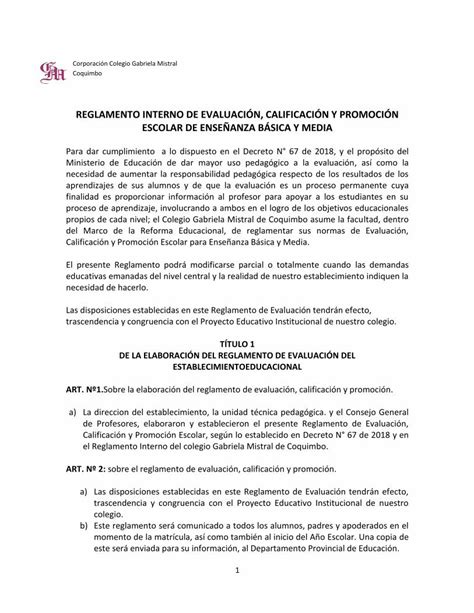 PDF REGLAMENTO INTERNO DE EVALUACIÓN CALIFICACIÓN Y 1 La
