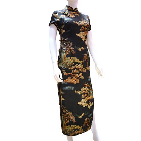 Short Sleeve Qipao Black With Landscape Design Pearl River Mart