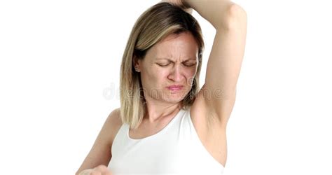 Woman Sniffing Armpit And Closing Nose From Unpleasant Smell 4k Movie