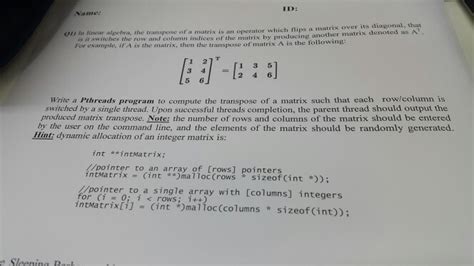 Solved Name Which Flips A Matrix Over Its Diagonal That