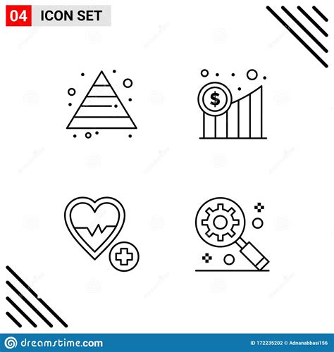 Pixle Perfect Set Of 4 Line Icons Outline Icon Set For Webite Designing And Mobile Applications