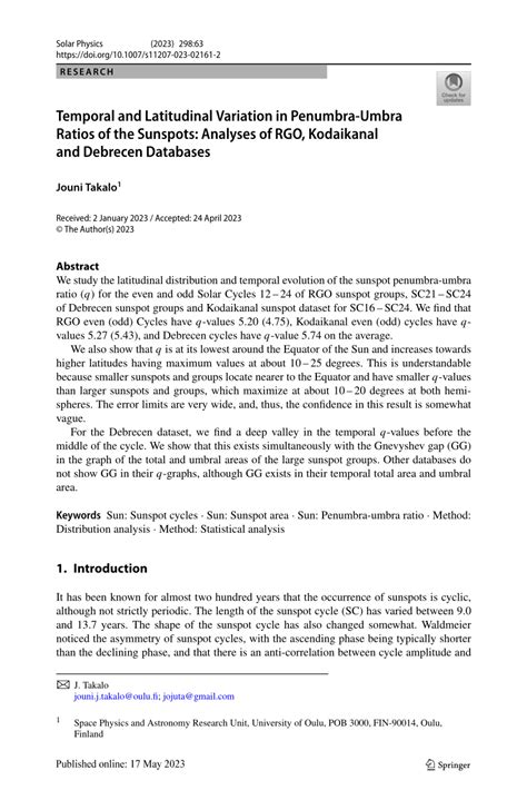 PDF Temporal And Latitudinal Variation In Penumbra Umbra Ratios Of