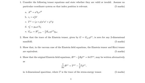 Solved Consider The Following Tensor Equations And State Chegg