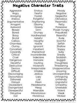 List Of Positive And Negative Character Traits Serena Casteel S