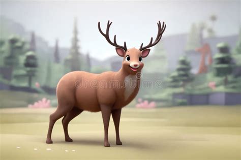 Adorable 3d Rendered Cute Happy Smiling And Joyful Dear Cartoon
