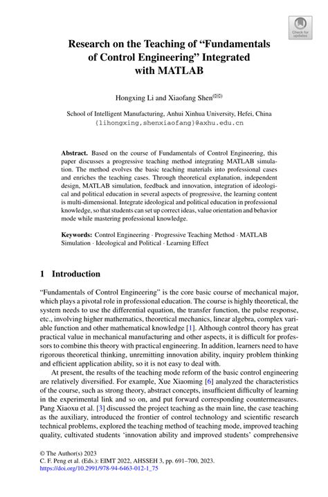 Pdf Research On The Teaching Of “fundamentals Of Control Engineering