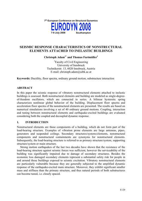 Pdf Seismic Response Characteristics Of Nonstructural Elements Attached To Inelastic Buildings