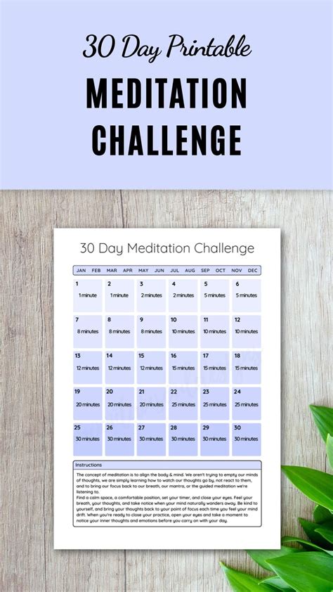 30 Day Meditation Challenge Printable Fitness Tracker And Planner 30