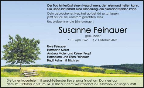 Traueranzeigen Von Susanne Feinauer Trauerundgedenkende