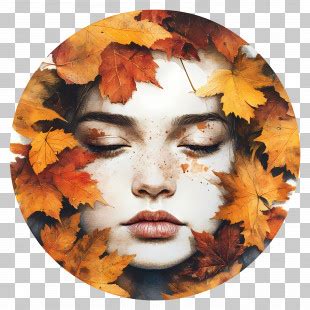 Autumn Begins Ethereal Girl With Autumn Leaves Hair Concept Art Png