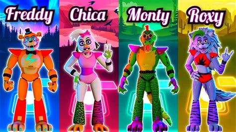 Glamrock Freddy X Chica X Monty X Roxy Five Nights At Freddys Song Tiles Hop Edm Rush