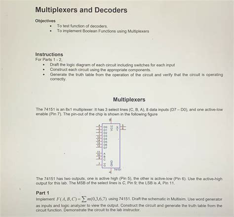 Solved Multiplexers And Decoders Objectives To Test Function Chegg