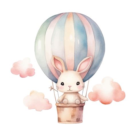Premium Vector Watercolor Bunny In A Hot Air Balloon Wall Sticker
