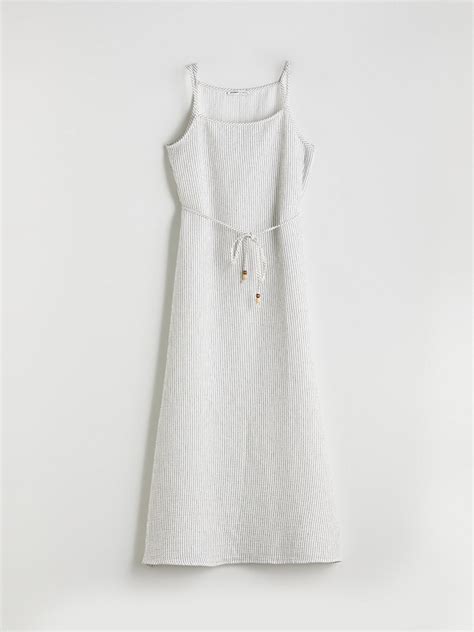 ‌lcwaikiki Classic فستان بياقة على شكل حرف U مخطط بحمالات وبحزام S5qq37z8 Ljx ال سي وايكيكي